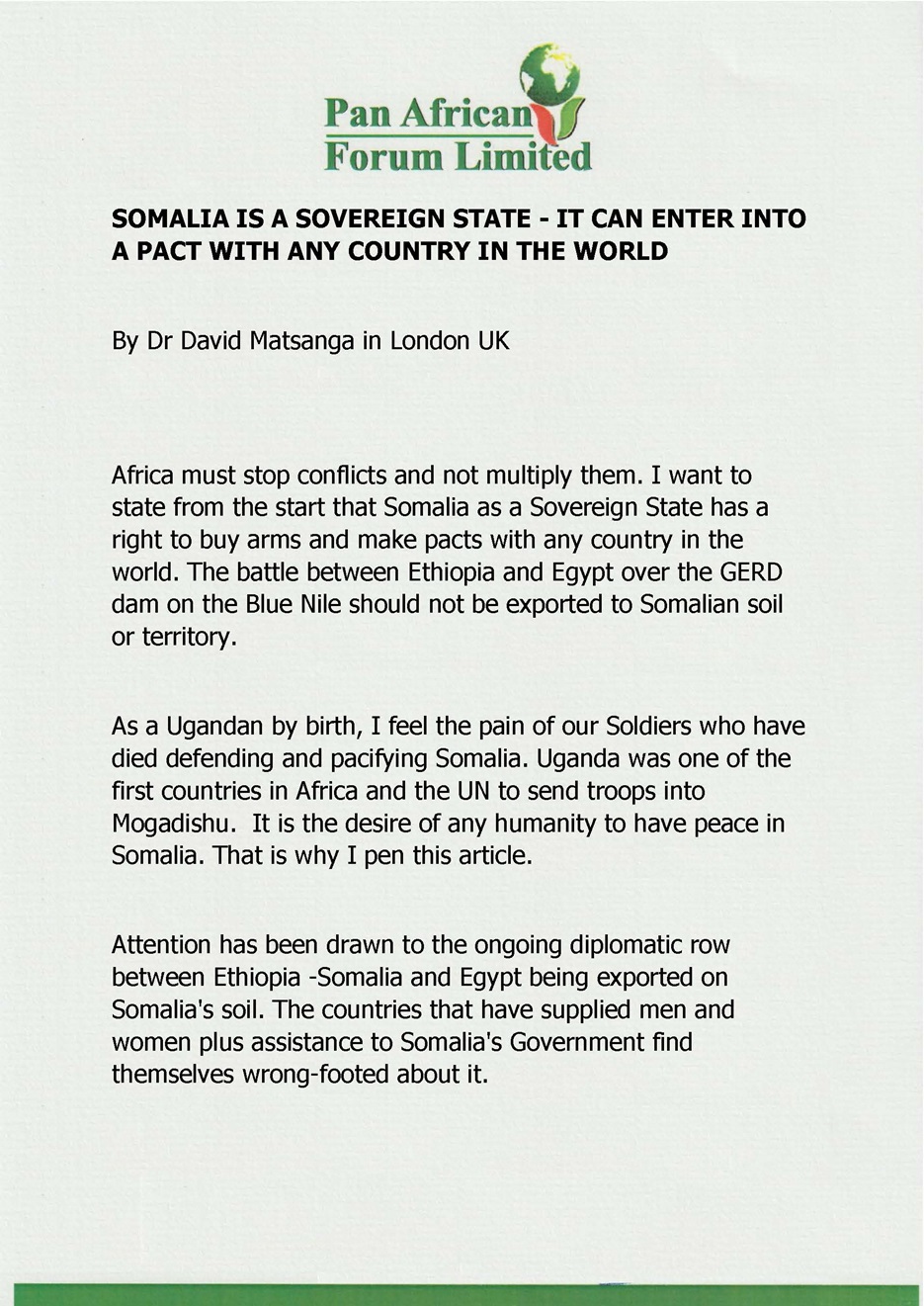 SOMALIA IS A SOVEREIGN STATE - IT CAN ENTER INTO A PACT WITH ANY ...